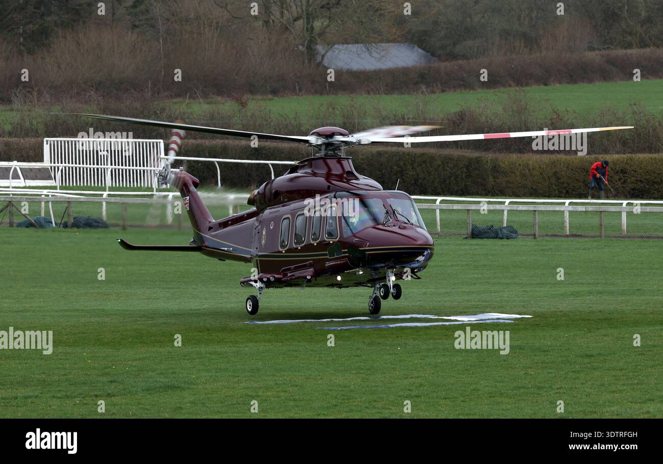 Queen Camilla arrives by Royal helicopter at Plumpton Racecourse, East ...