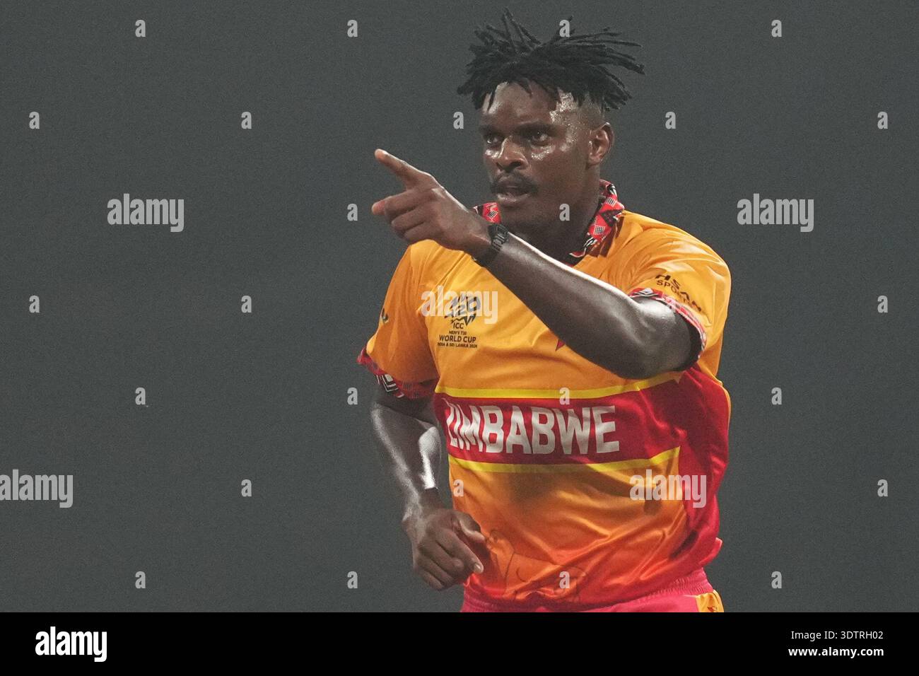 Zimbabwe's Richard Ngarava celebrates the wicket of West Indies ...