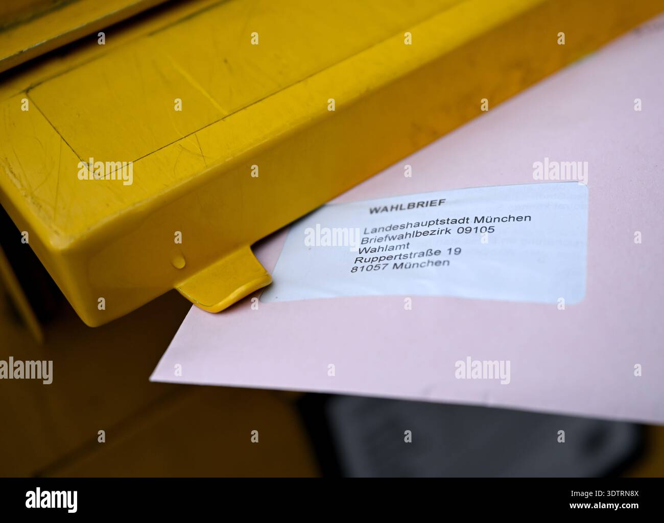23 February 2026, Bavaria, Munich: A woman drops an election letter for ...
