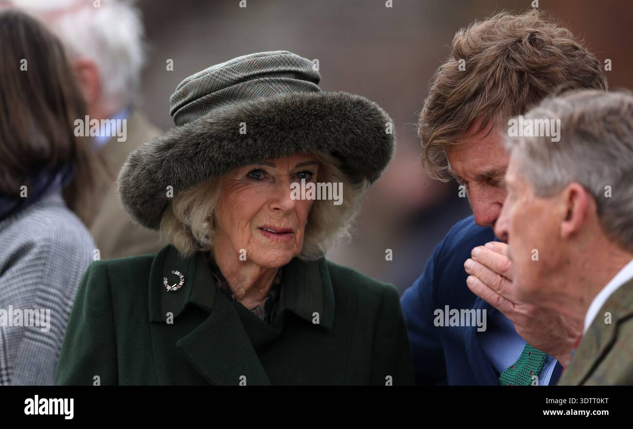 Queen Camilla with Brough Scott watching the Johnnie Boden Backs Jamie ...