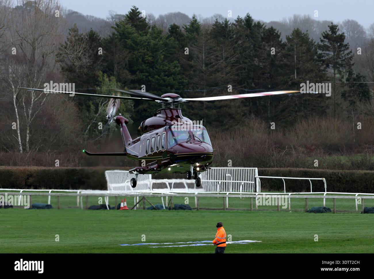 Queen Camilla leaving by Royal helicopter at Plumpton Racecourse, East ...