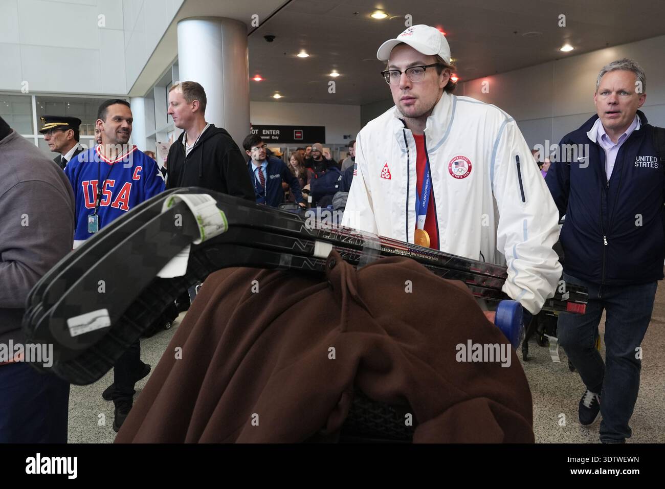 United States' hockey player Charlie McAvoy arrives at Miami ...