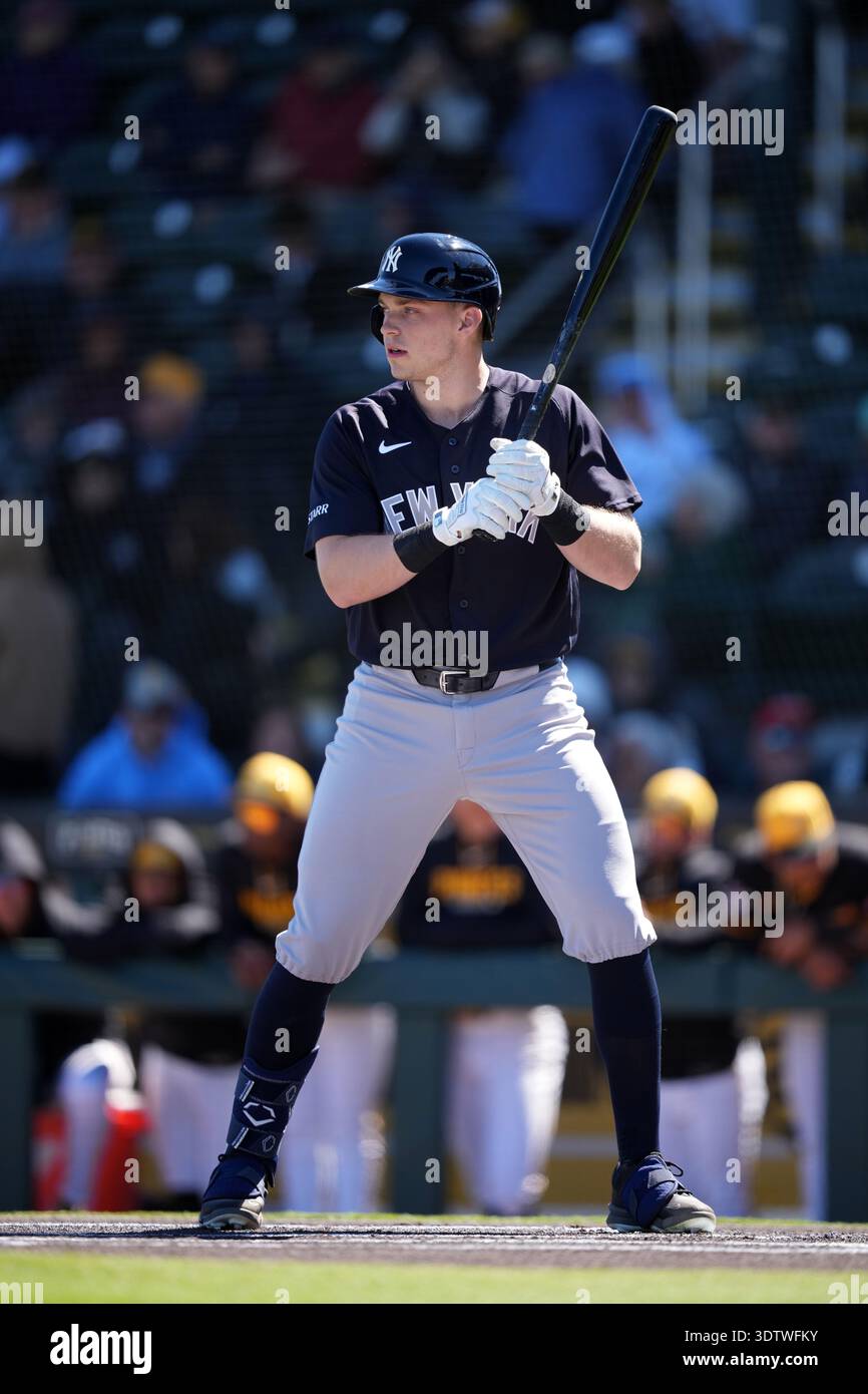 New York Yankees' Ben Rice plays during a spring training baseball game ...