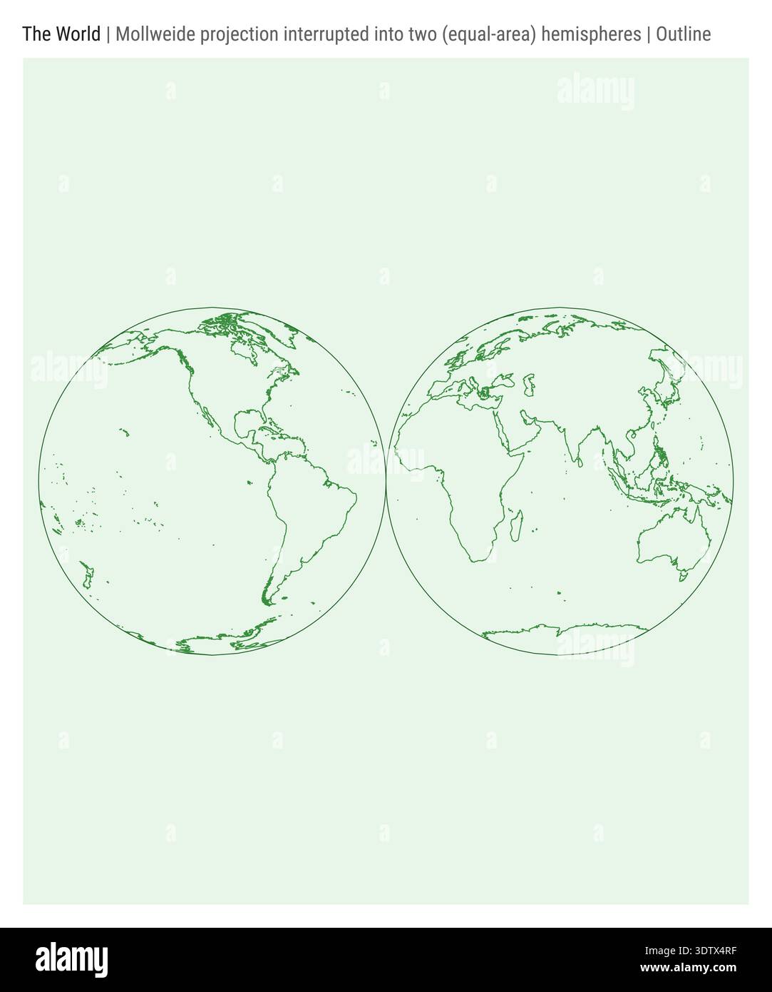 World Map. Mollweide projection interrupted into two (equal-area ...