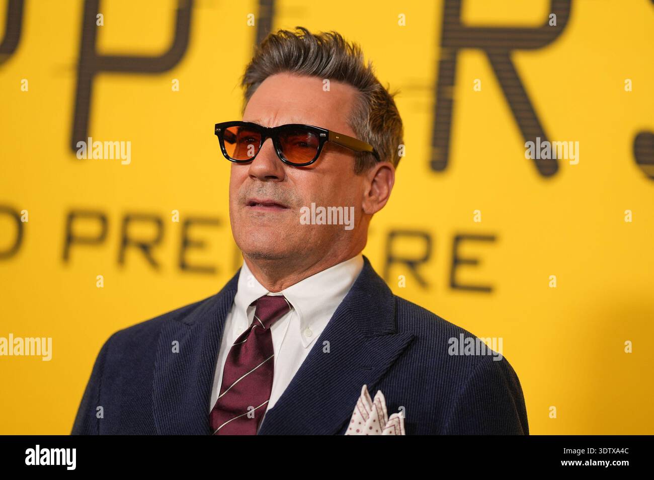 Jon Hamm arrives at the premiere of "Hoppers" on Monday, Feb. 23, 2026 ...