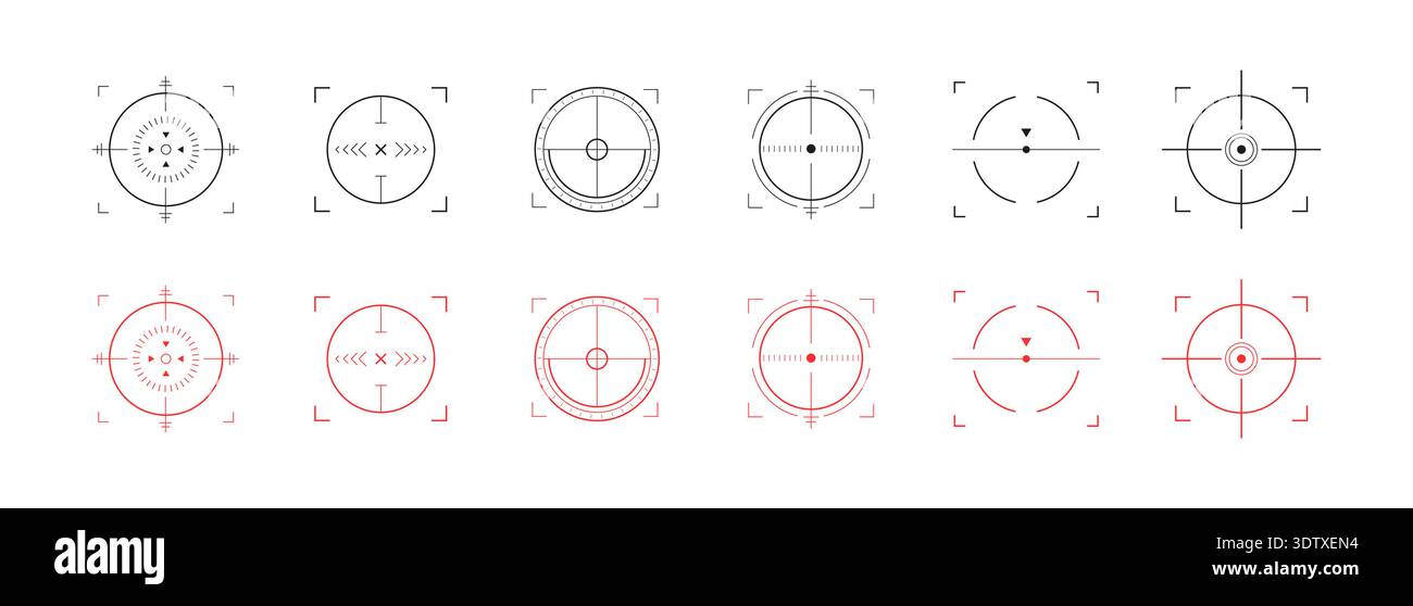 Crosshair Hud red. Sniper radar and viewfinder. Location Hud for combat ...