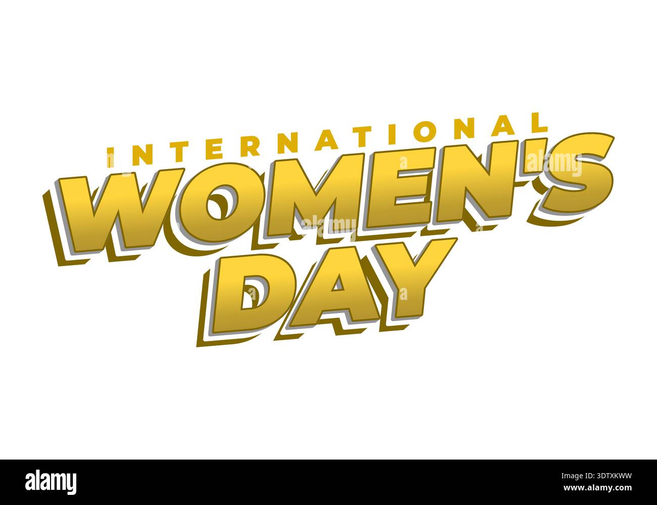 A Gold 3d text reading international womens day on white background ...