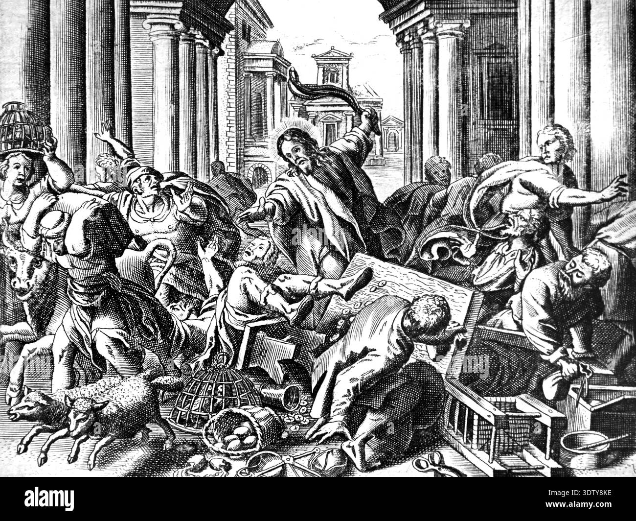 Jesus driving the money lenders from the temple hi-res stock ...