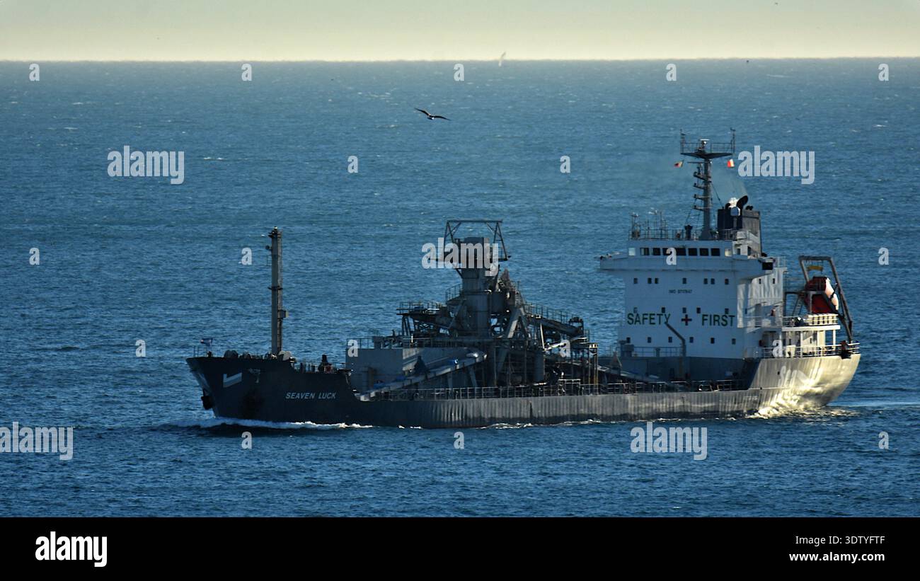 A view of the cement carrier ship Seaven Luck as it arrives at the ...