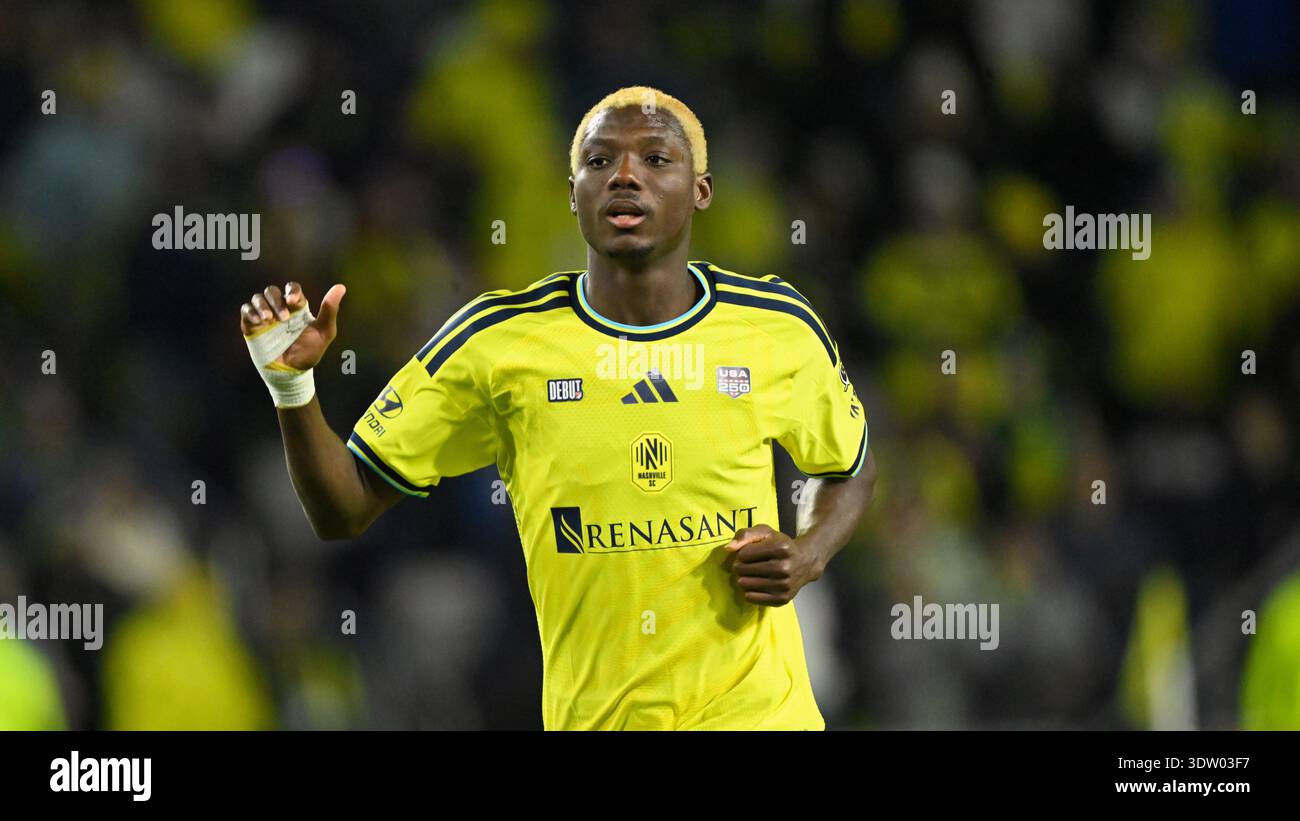 Nashville SC defender Maxwell Woledzi (3) plays the New England ...