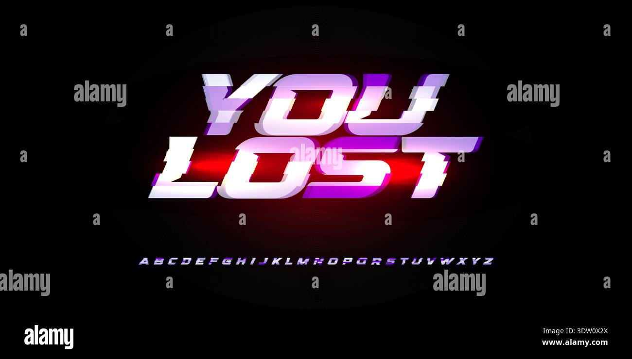 Cyber Sport Digital Alphabet Font Gradient Vibrant Glow Red Neon Glitch ...