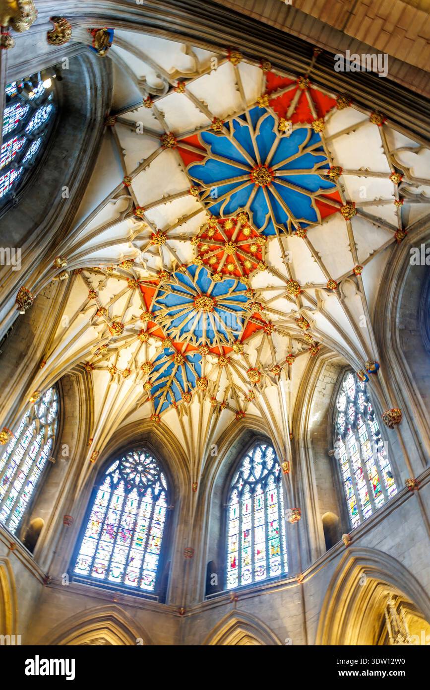 Vaulted ceiling with decorated Gothic stule and Yorkist sun emblem ...