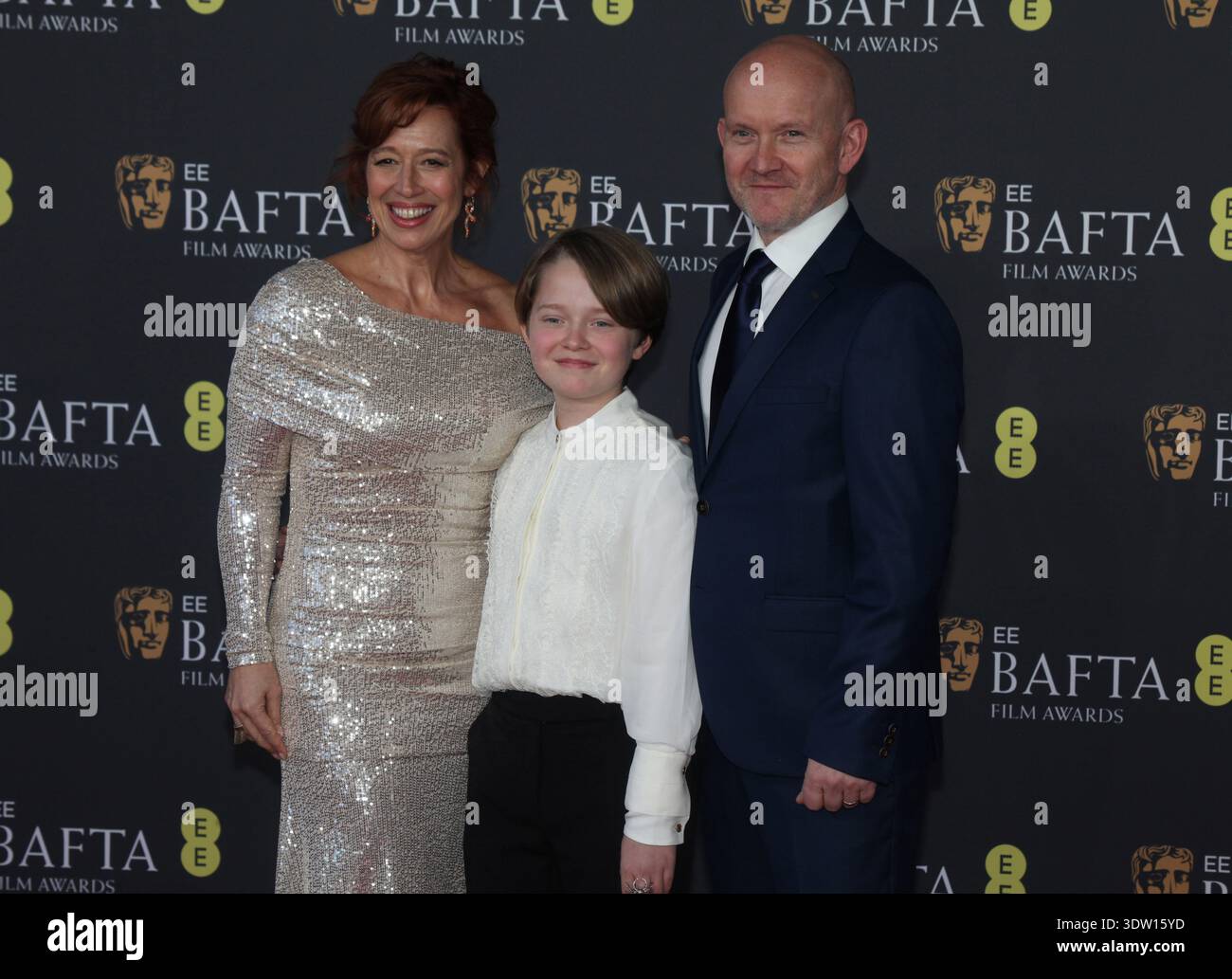 London, UK. Jacobi Jupe and family at the 2026 EE BAFTA Film Awards ...
