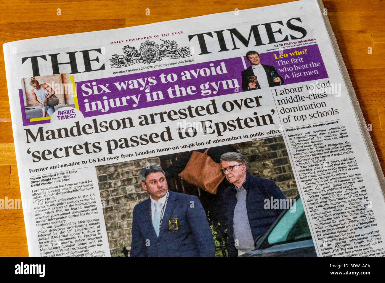 Mandelson arrested over secrets passed to epstein hi-res stock ...