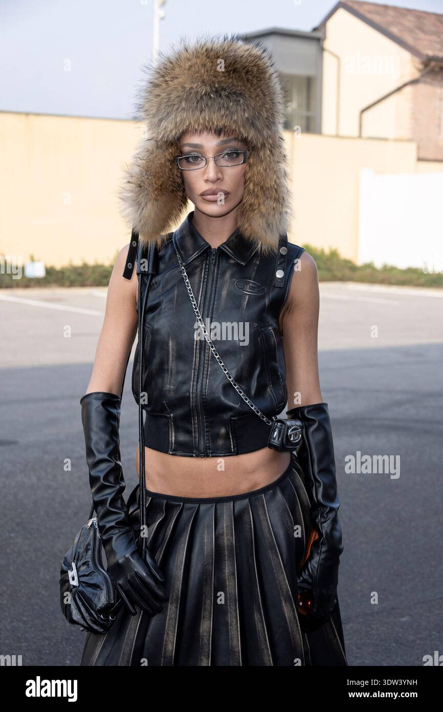 MILAN, ITALY - FEBRUARY 24: Eden Fines is seen outside Diesel show ...