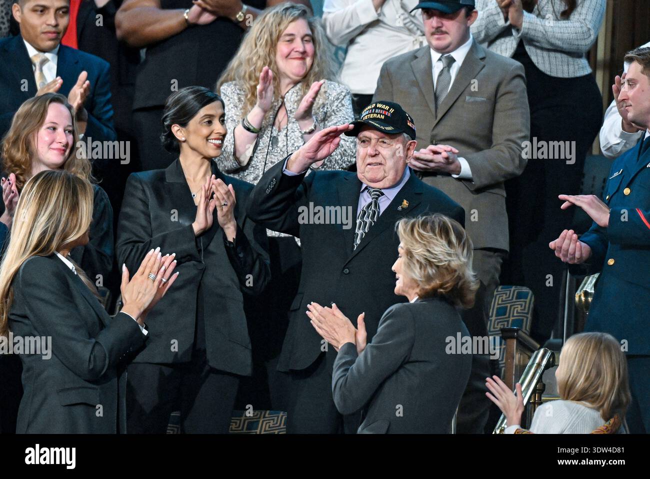 Usha Vance applauds as Buddy Taggart salutes while President Donald ...