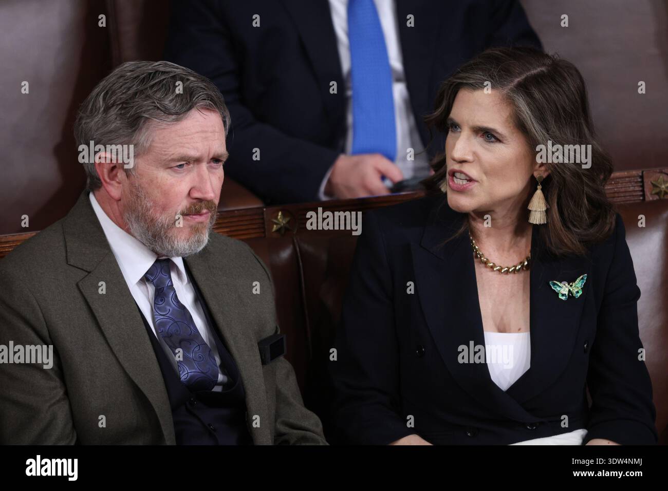 Rep. Thomas Massie (R-Ky.) seated with Rep. Nancy Mace (R-S.C.) at the ...