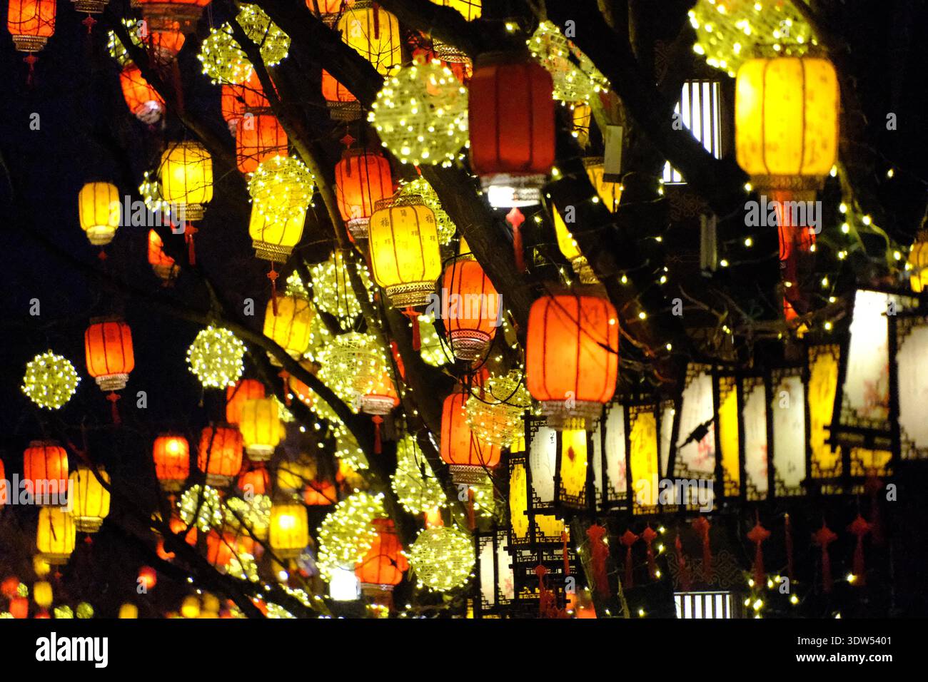 Visitors enjoy festive lanterns on Tongqing Street at the East Palace ...