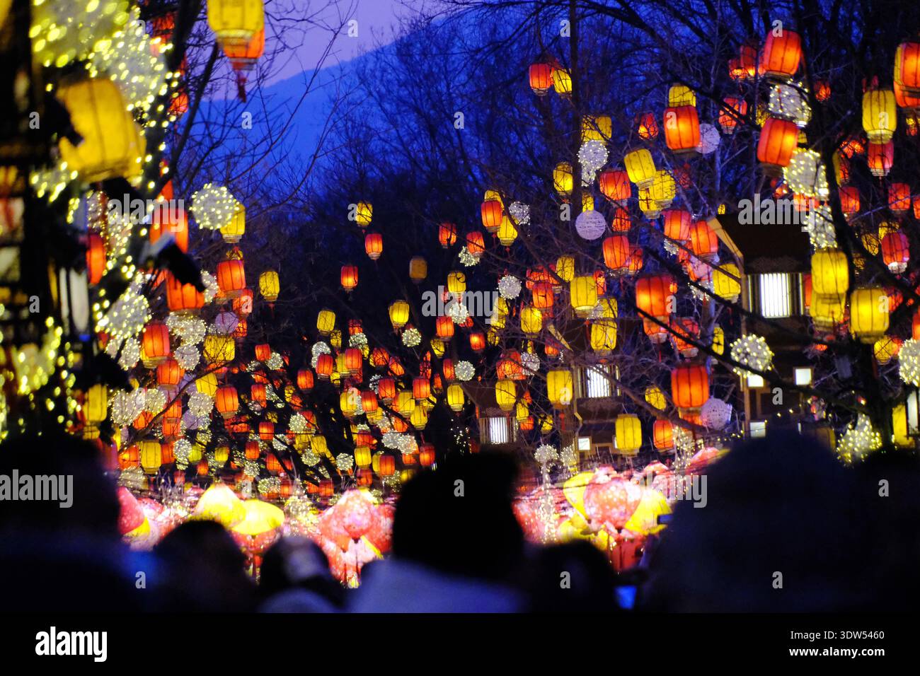 Visitors enjoy festive lanterns on Tongqing Street at the East Palace ...