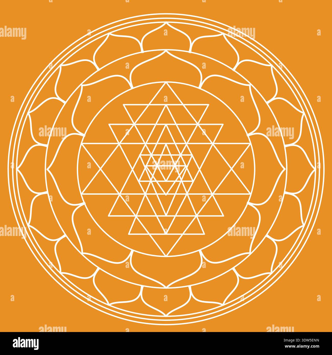 Sacred Sri Yantra geometric mandala on orange background, spiritual ...