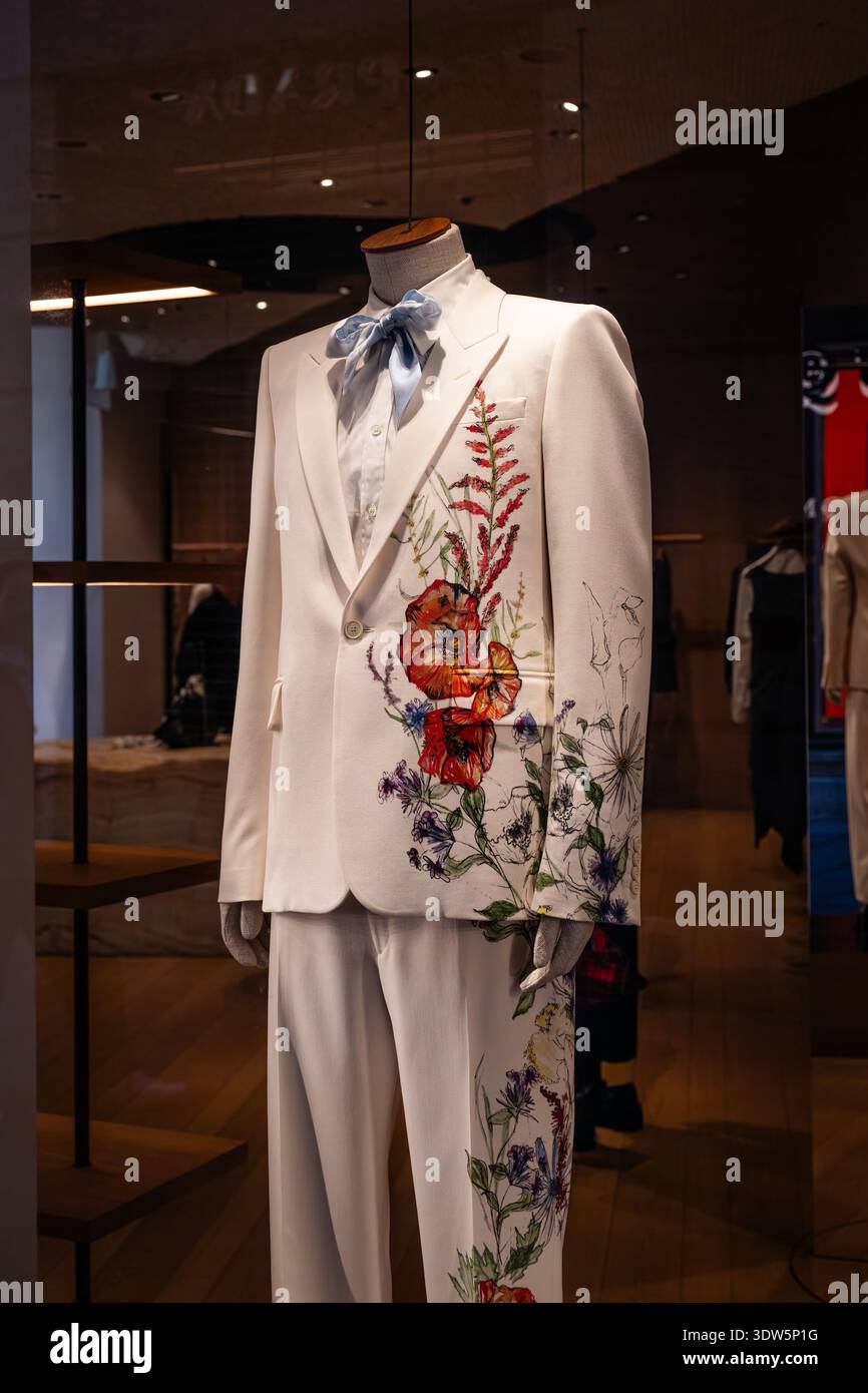 Milan, Italy - 2026, 17 Feb: Striking McQueen SS26 white suit with ...