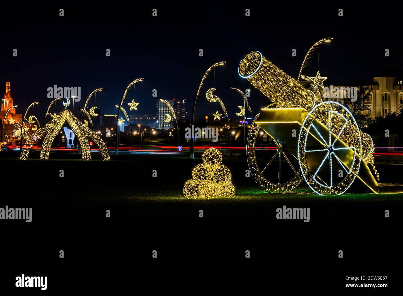 Ramadan-themed light decorations featuring illuminated decorative ...