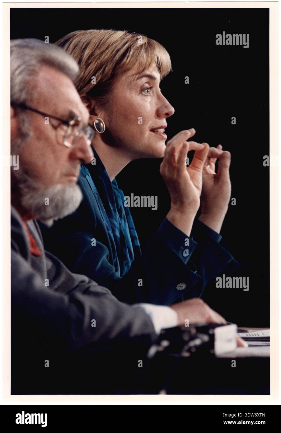 C. Everett Koop and First Lady Hillary Rodham Clinton speaking at a ...