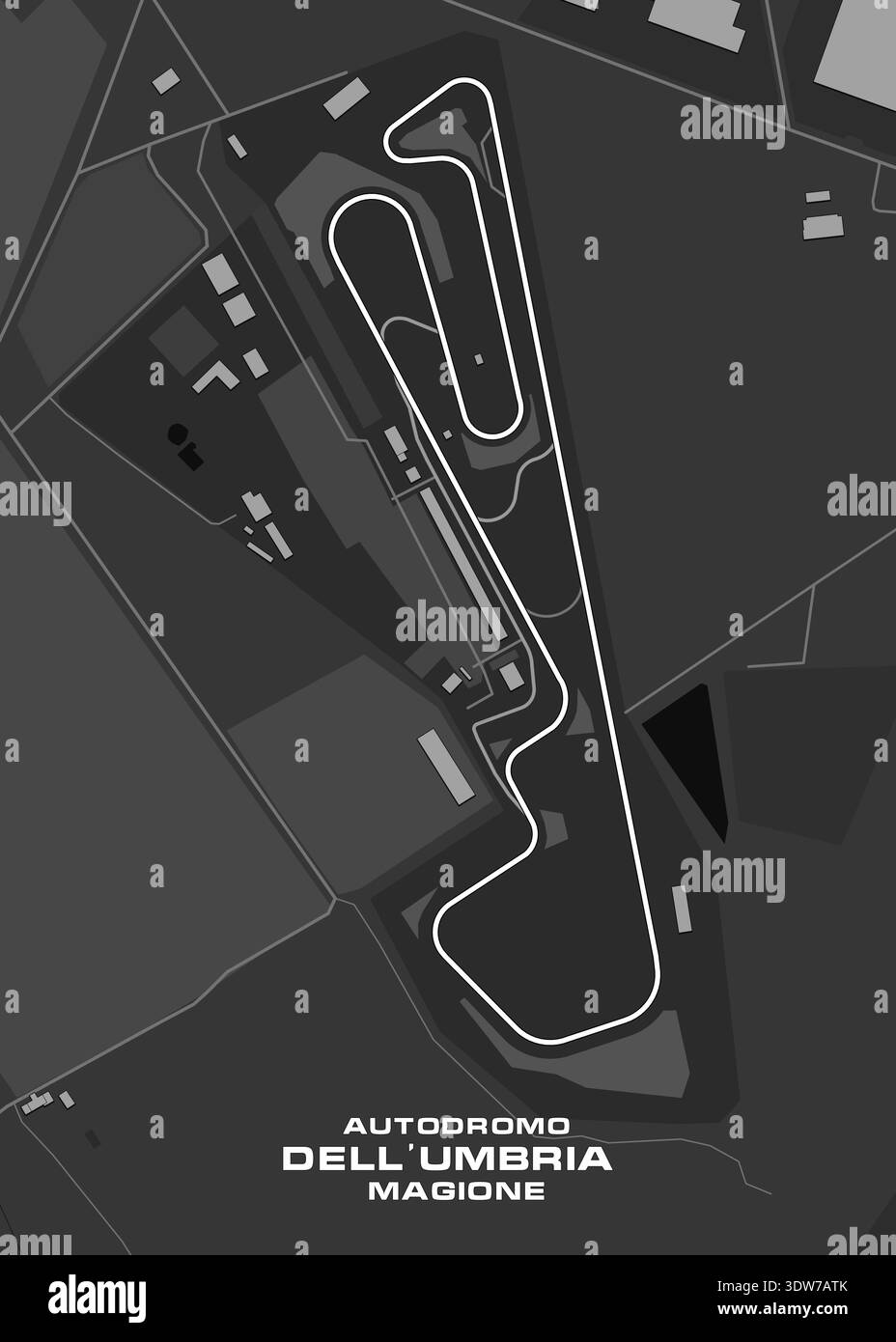 A grayscale, top-down map of the Autodromo dell'Umbria Magione ...