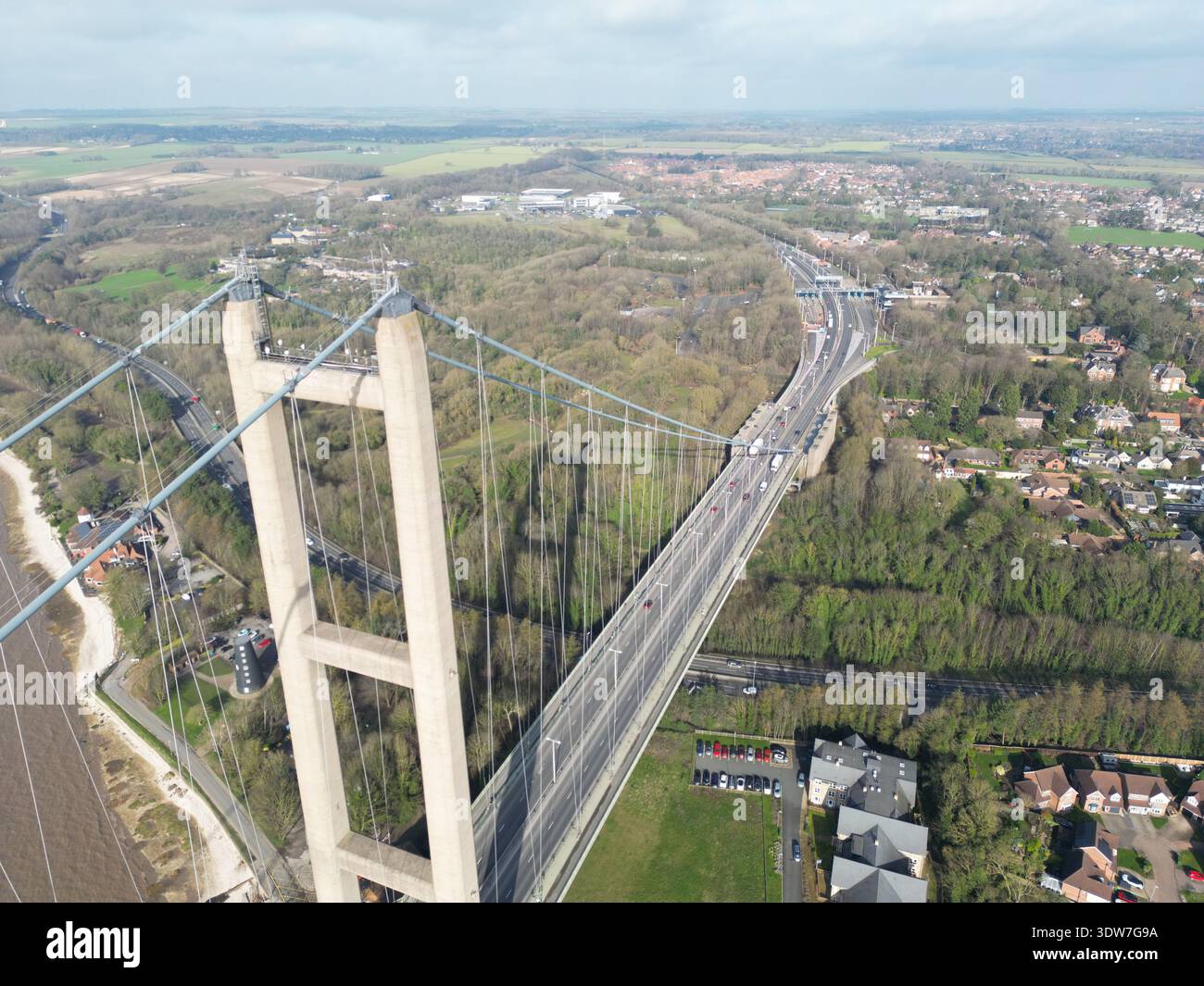 aerial view of Humber Bridge, A15 toll bridge. single span suspension ...