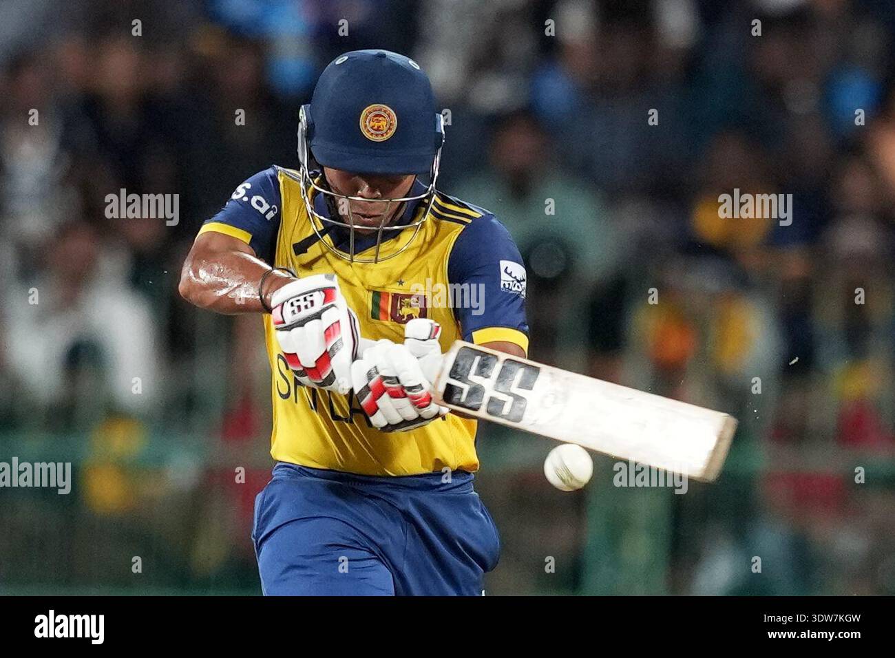 Sri Lanka's Dunith Wellalage plays a shot during the T20 World Cup ...