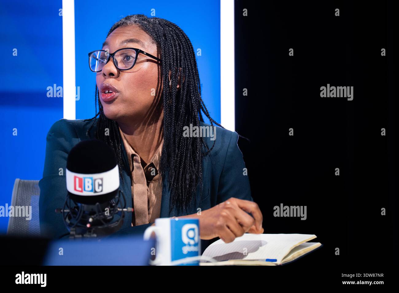 Conservative Party leader Kemi Badenoch takes part in a phone-in on LBC ...