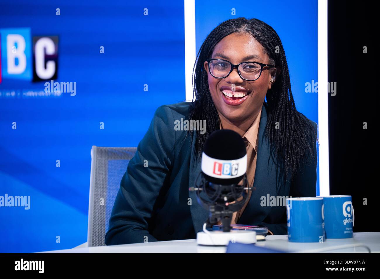 Conservative Party leader Kemi Badenoch takes part in a phone-in on LBC ...