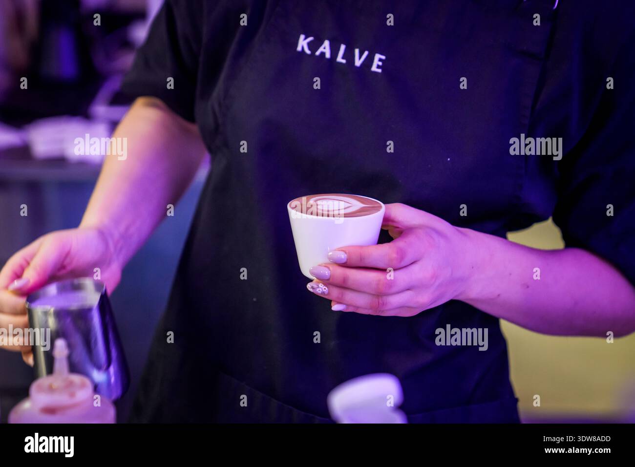 RIGA, LATVIA. 24th February 2026. A barista at Kalve Coffee Roastery ...