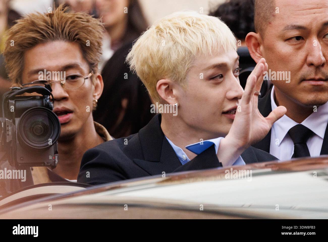 Bang Chan is seen leaving the Fendi fashion show during the Milan ...
