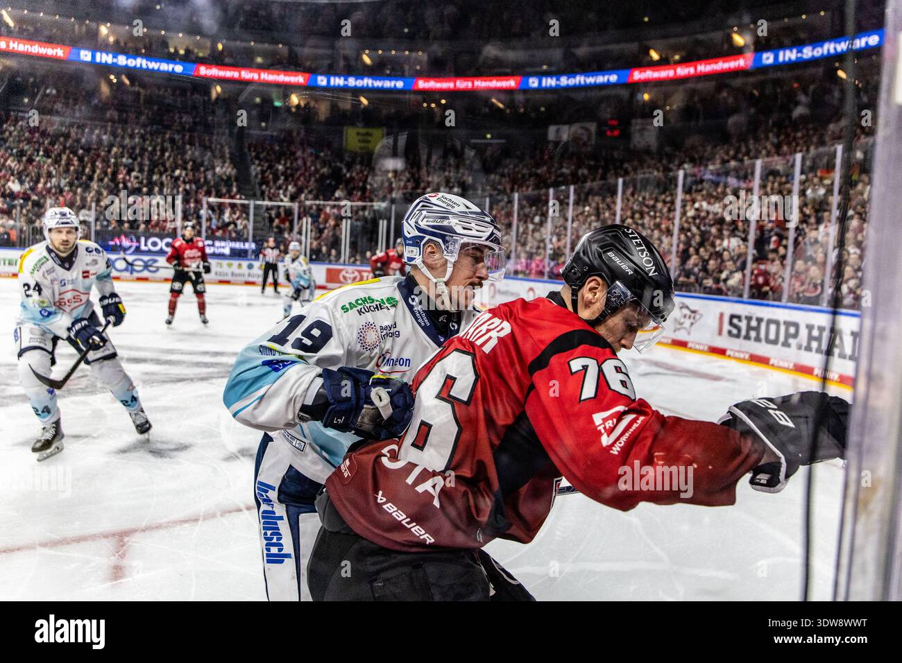 The two-time goal scorer Nate Schnarr (Cologne Sharks, #76) barely ...
