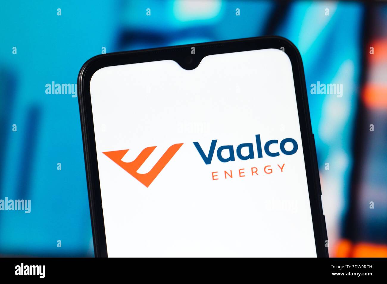 In this photo illustration, the Vaalco Energy logo is seen displayed on ...