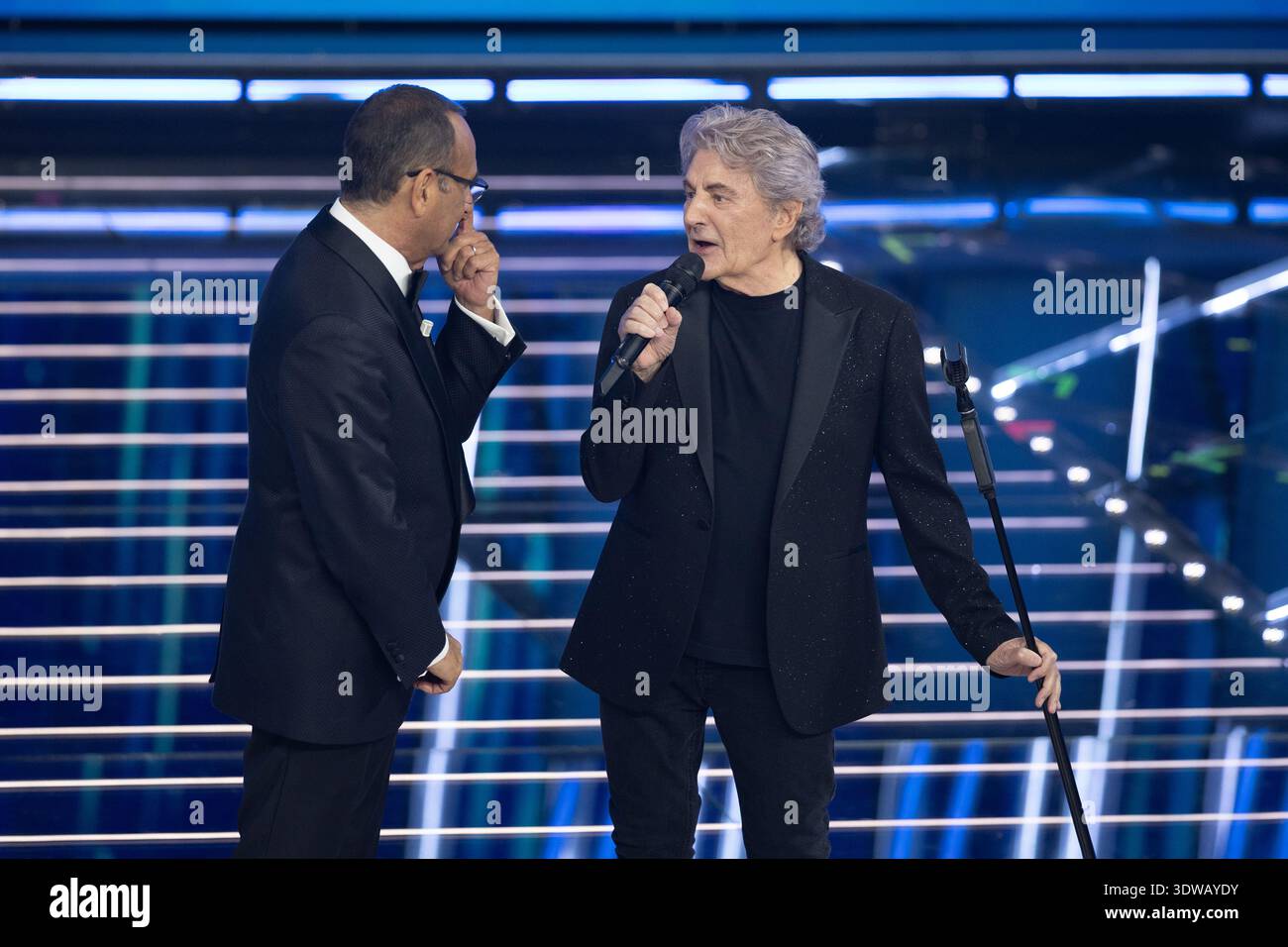 Carlo Conti and Fausto Leali attend the 76th Sanremo Music Festival ...