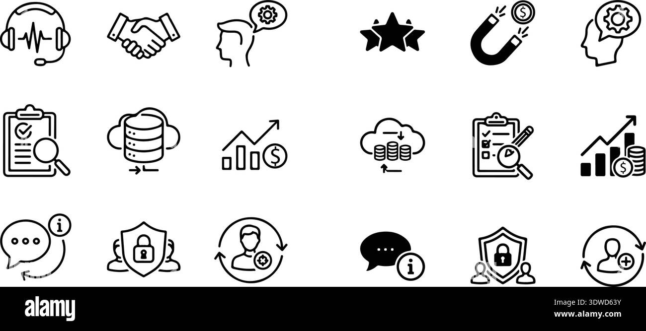 Customer relationship management CRM icon set. Containing marketing ...