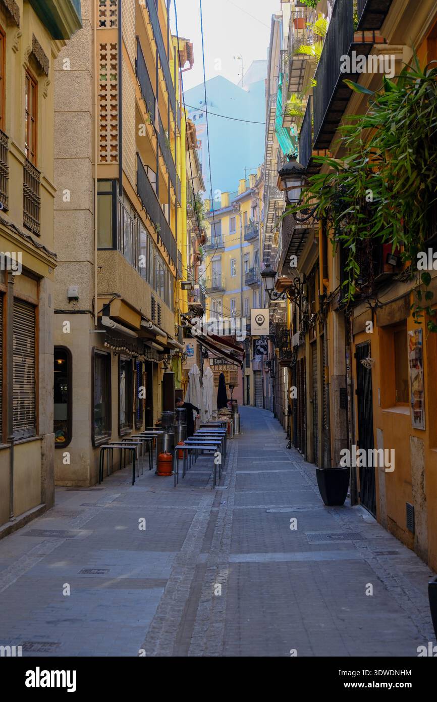 19 FEB 2026 - Valencia, Spain - A view through the narrow old town ...
