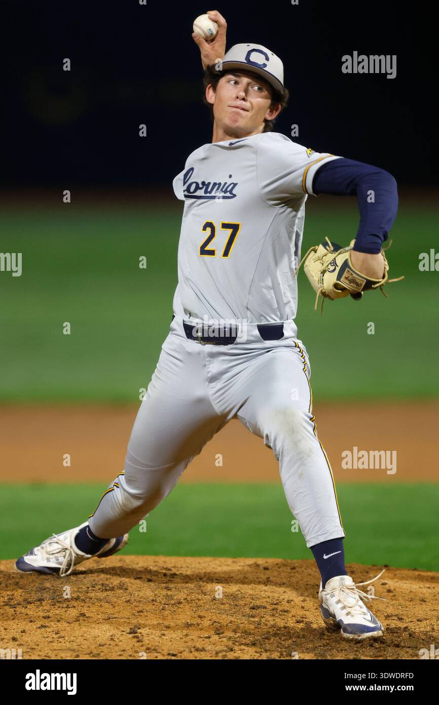 California pitcher Cade Colombara (27) pitches during an NCAA baseball ...