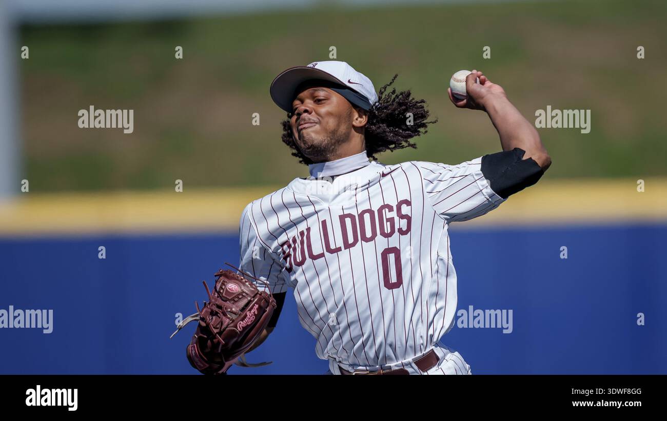 Alabama A&M pitcher Rynzo Crutcher (0) throws during an NCAA baseball ...