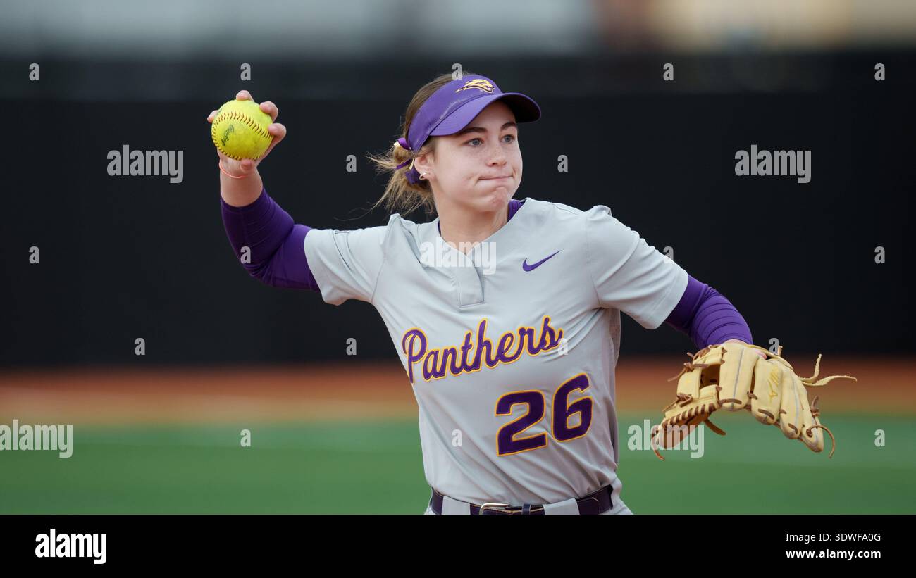 Northern Iowa utility Finley Netten (26) throws during an NCAA softball ...