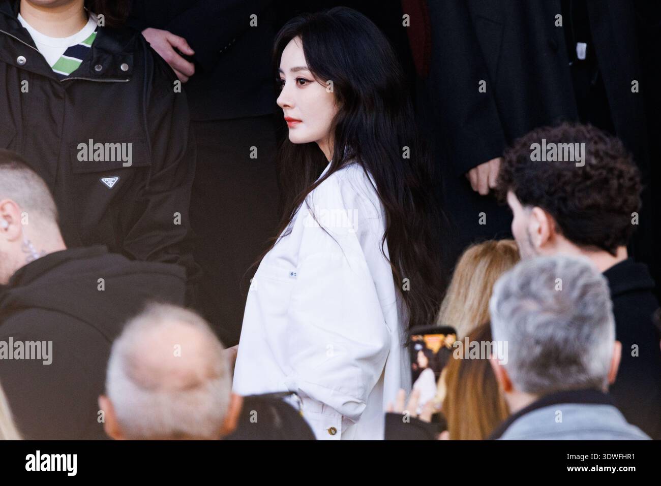 Yang Mi is seen arriving at the Prada fashion show during the Milan ...