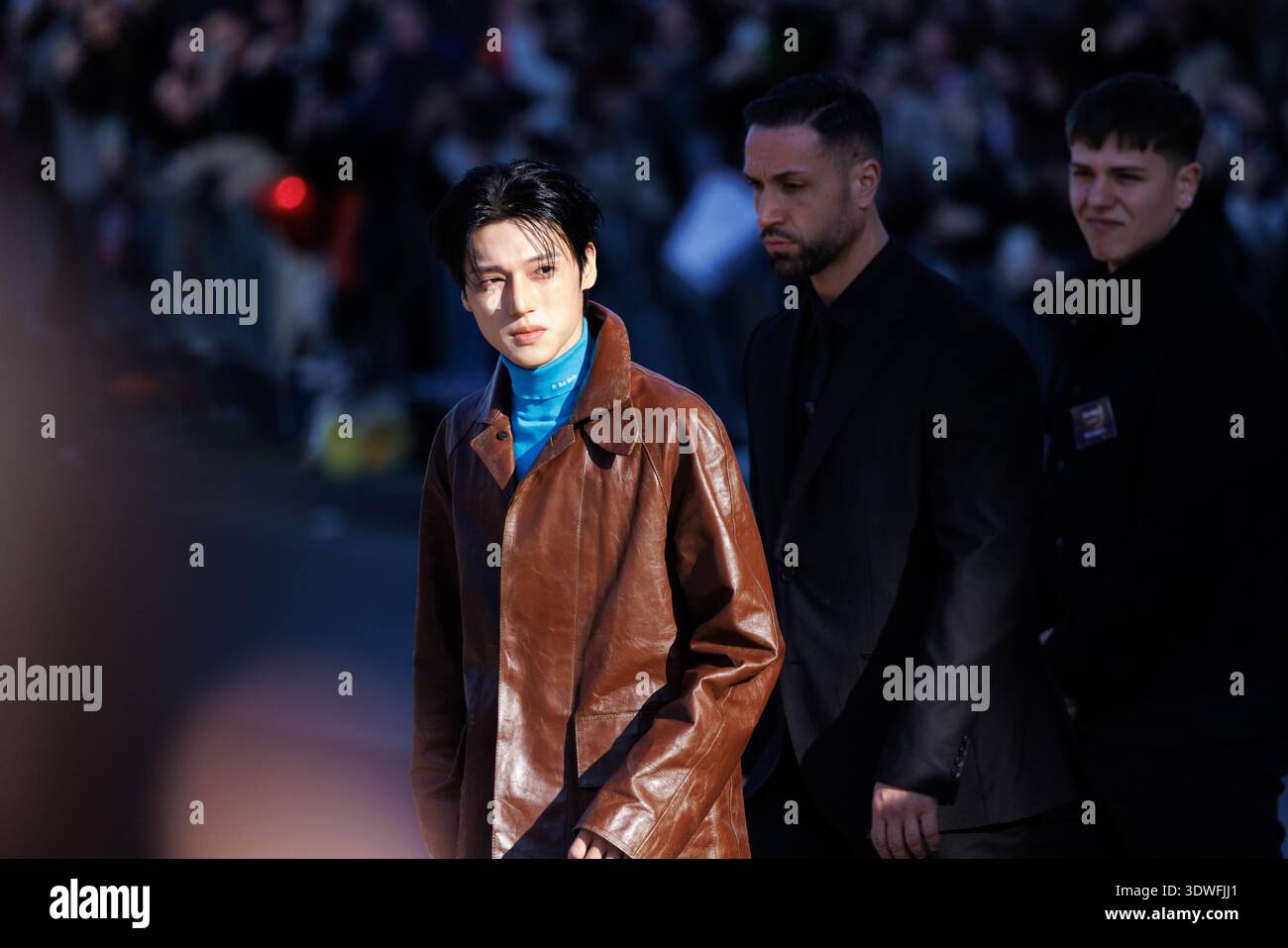 Wooyoung is seen leaving the Prada fashion show during the Milan ...