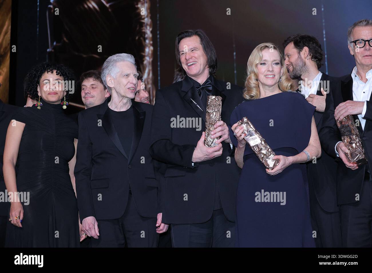 Sarah Kaminsky, David Cronenberg, Jim Carrey and Léa Drucker during the ...