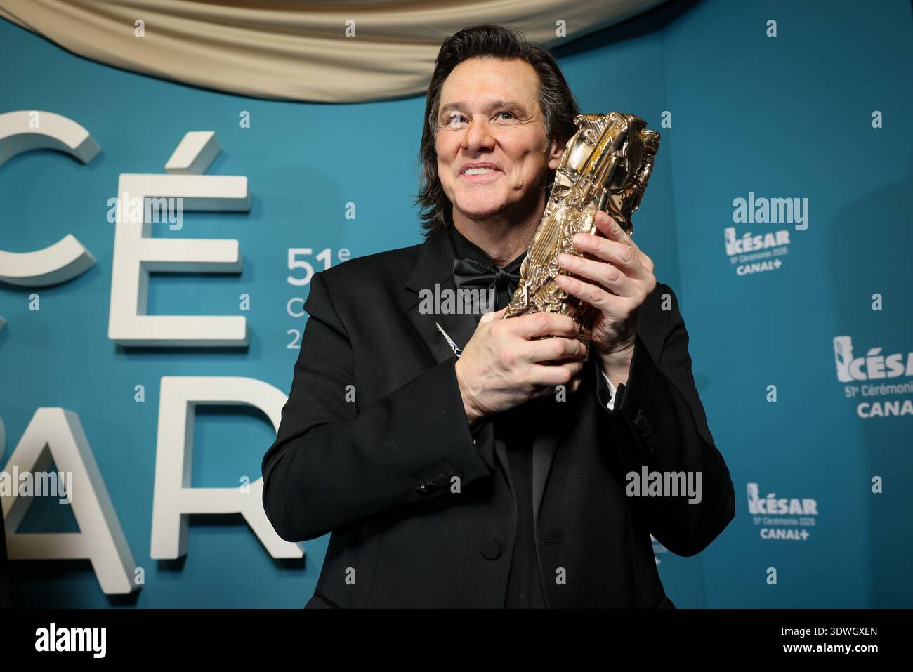 Jim Carrey poses after receiving the Cesar of Honor award during the ...