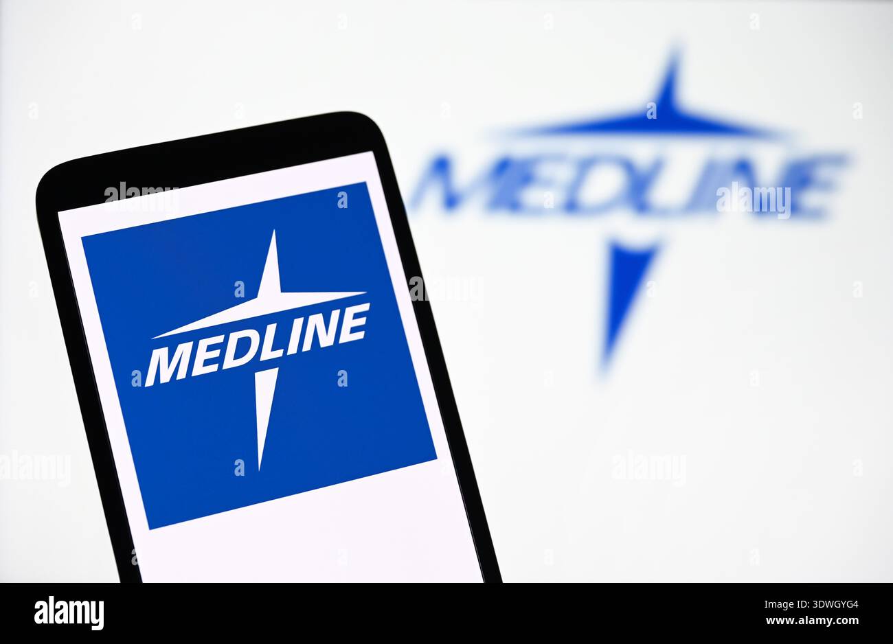 In this photo illustration, the Medline Inc. logo is seen on a ...