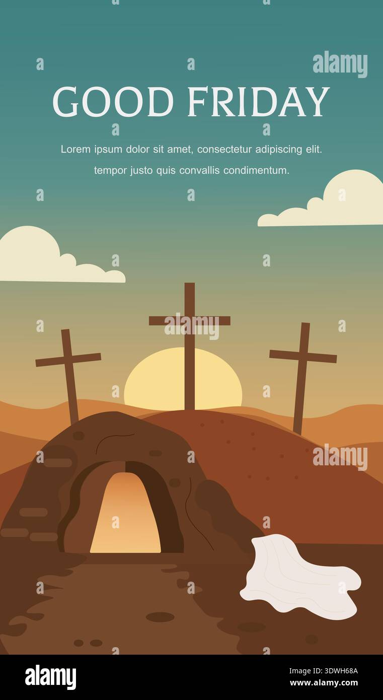 Good Friday Three Crosses on Calvary Hill with Empty Tomb and Shroud at ...
