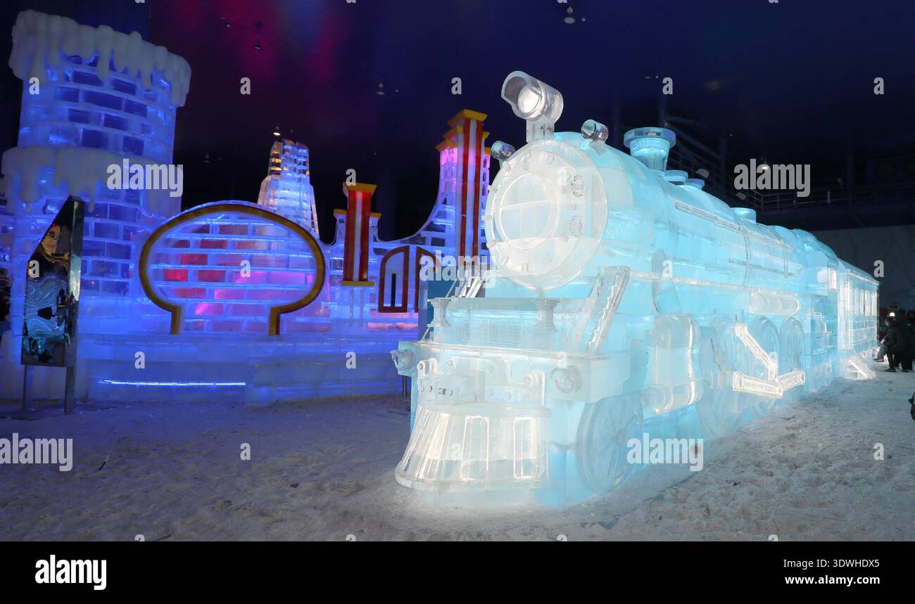 Visitors enjoy the newly upgraded Dream Ice and Snow Museum at Harbin ...