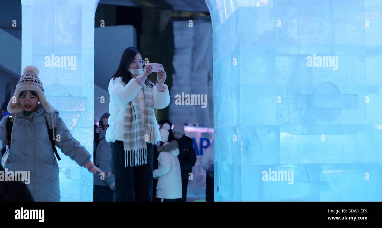 Visitors enjoy the newly upgraded Dream Ice and Snow Museum at Harbin ...